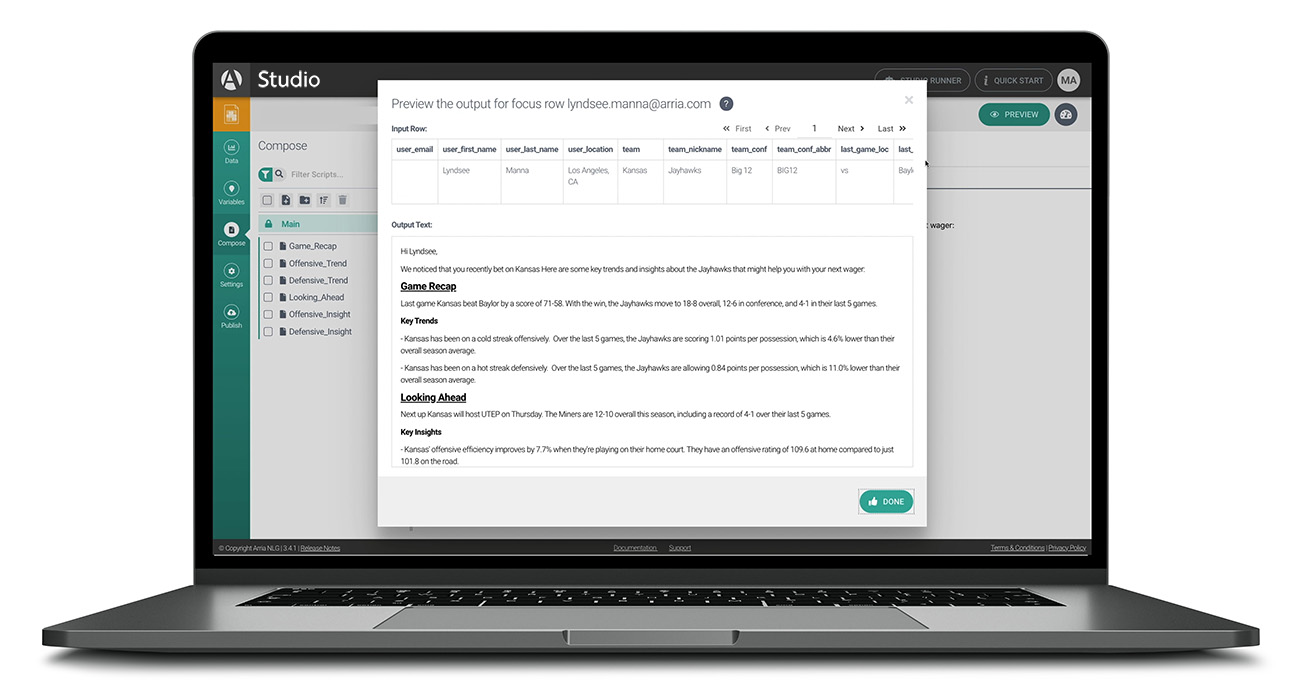 Arria Studio - The Most Flexible NLG Authoring Platform Arria Studio - The Most Flexible NLG Authoring Platform
